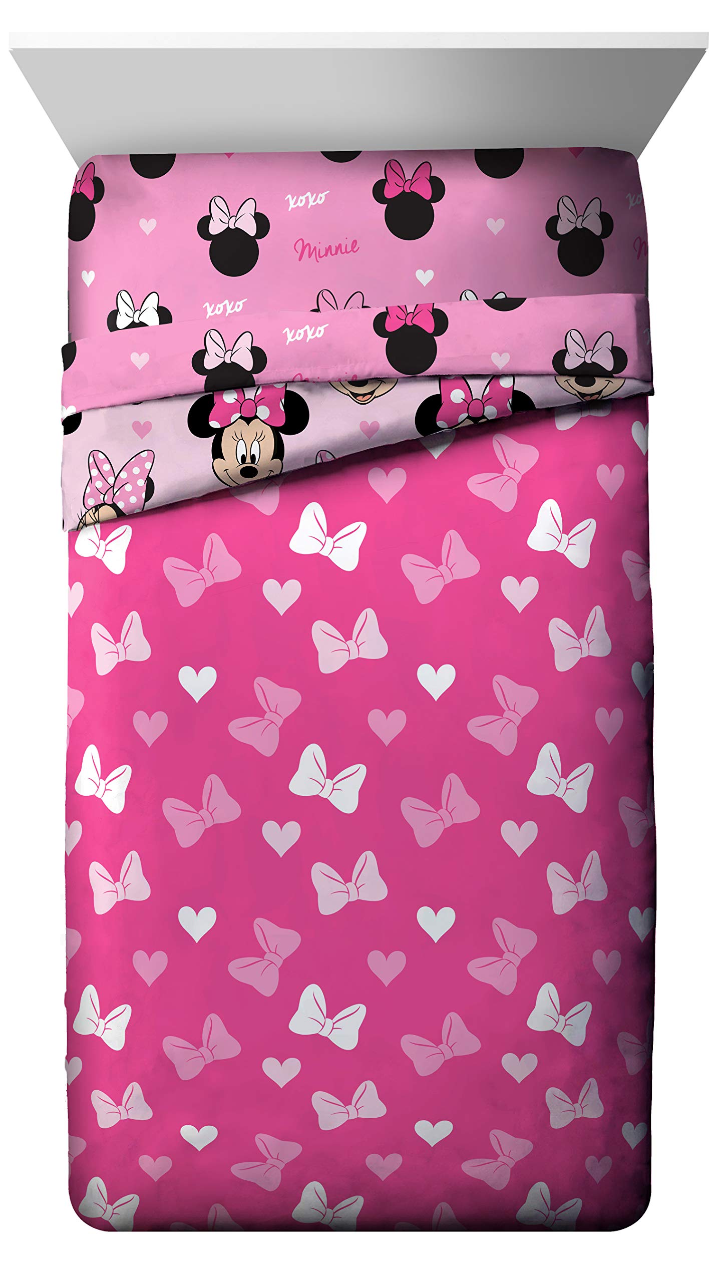 Jay franco Disney Minnie Mouse Hearts N Love Twin Comforter - Super Soft Kids Reversible Bedding - Fade Resistant Microfiber (Official Disney Product)