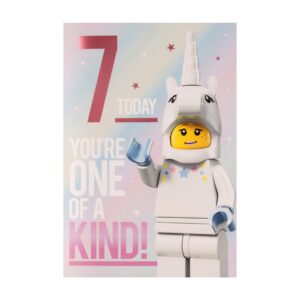 hallmark age 7 birthday card - lego mini fig design