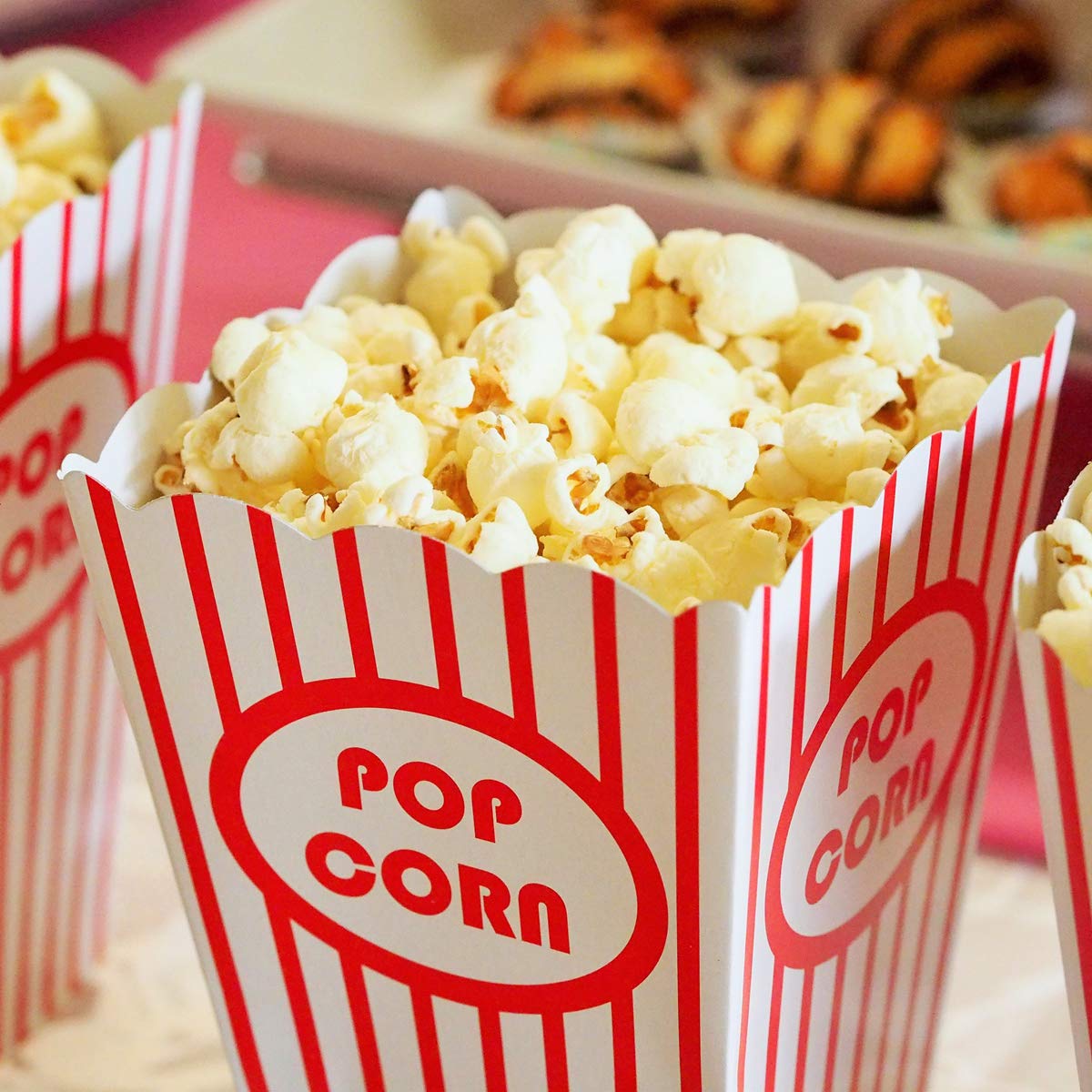 Eupako Popcorn Boxes 100 Pack 7.75 Inch Open-Top Paper Popcorn Box Great for Movie Night or Movie Party Theme, Theater Themed Decorations or Carnival Party Circus Box etc.