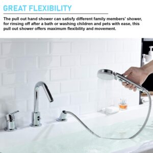 CREA Roman Tub Faucet, Tub Faucet Chrome Bathtub Bath Faucet Set 3-Hole with Hand Shower Tub Spout Diverter Deck-Mount Pull Out Bathroom Tub Faucet