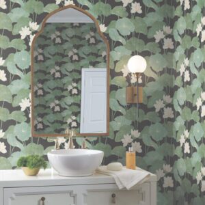 RoomMates RMK11433WP Lily Pad Peel and Stick Wallpaper, Black/Green, Roll