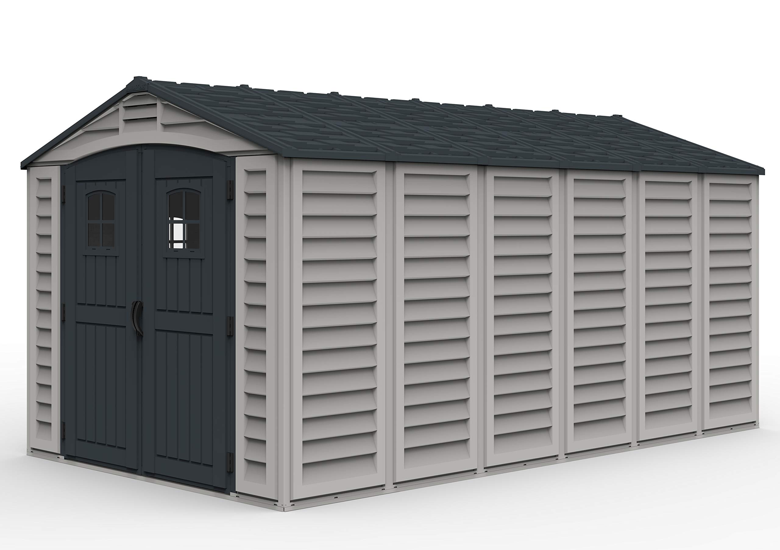 Duramax - Garden shed – APEX PRO Plus 15 x 8 – PVC Resin – Light and Dark Grey – Includes Floor