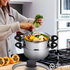 Nevlers Stainless Steel 3 Quart Steamer Pot with 2 Quart Steamer Insert plus Vented Lid - 3 Piece Set - Safe and Durable - Great Addition to Every Kitchen