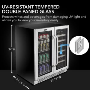 Whynter BWB-3388FDS 30″ Built-in French Door 33 Bottle Wine Refrigerator, 24" Wide Dual Zone, Stainless Steel