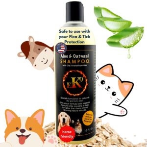 e3 aloe and oatmeal shampoo for cats & dogs - for allergies, itching, dog skin and coat supplement, helps shedding, hot spots, deodorizing dog shampoo - 16oz