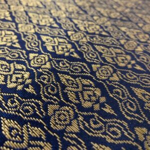 Amornphan 44 Inches Blue and Gold Traditional Thai Silk Damask Fabric for Wedding Dress Skirt by The Yard