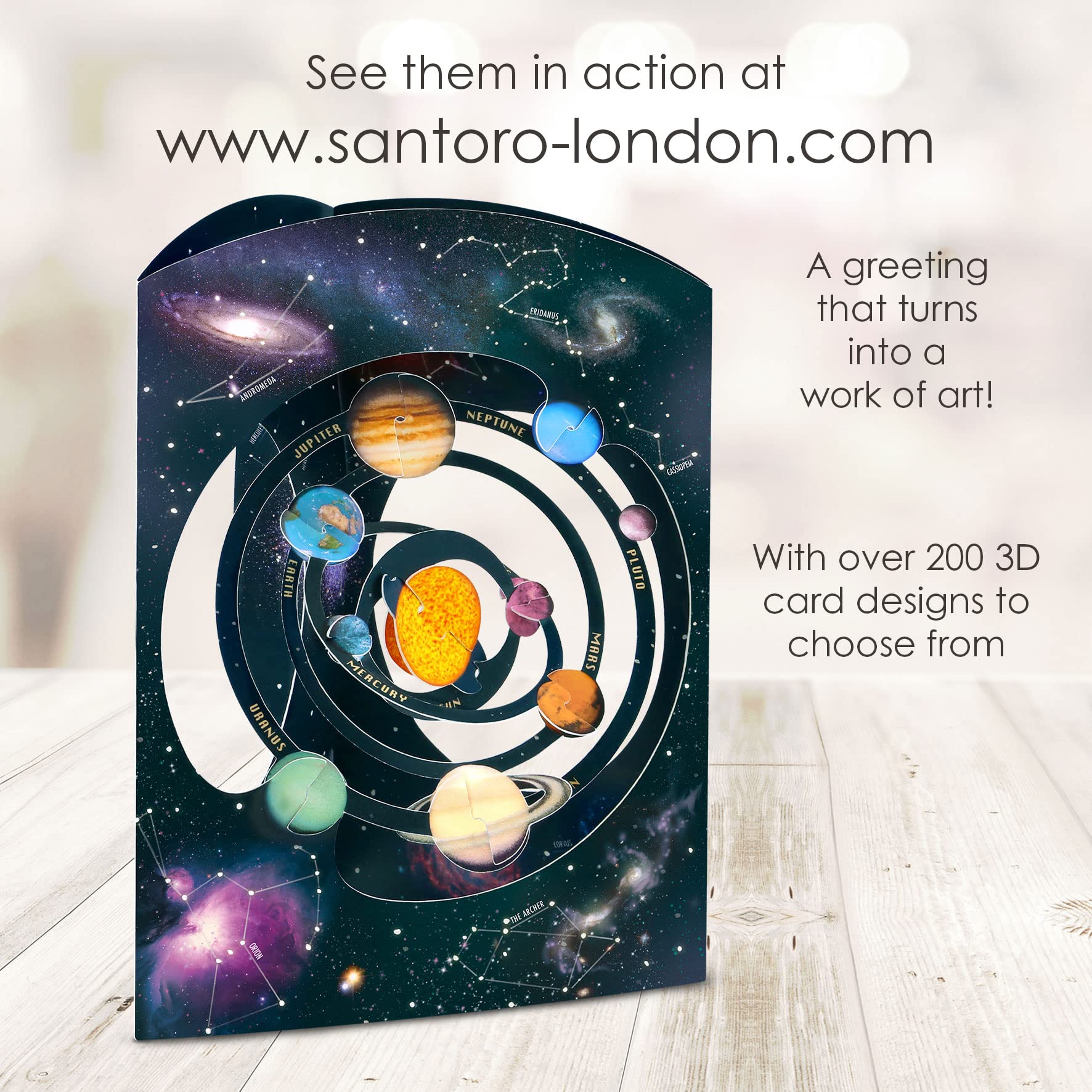 SANTORO Swing Card, 3D Pop Up Greeting Card - Solar System - For Kids, For Him, For Her | Space Card For Birthday