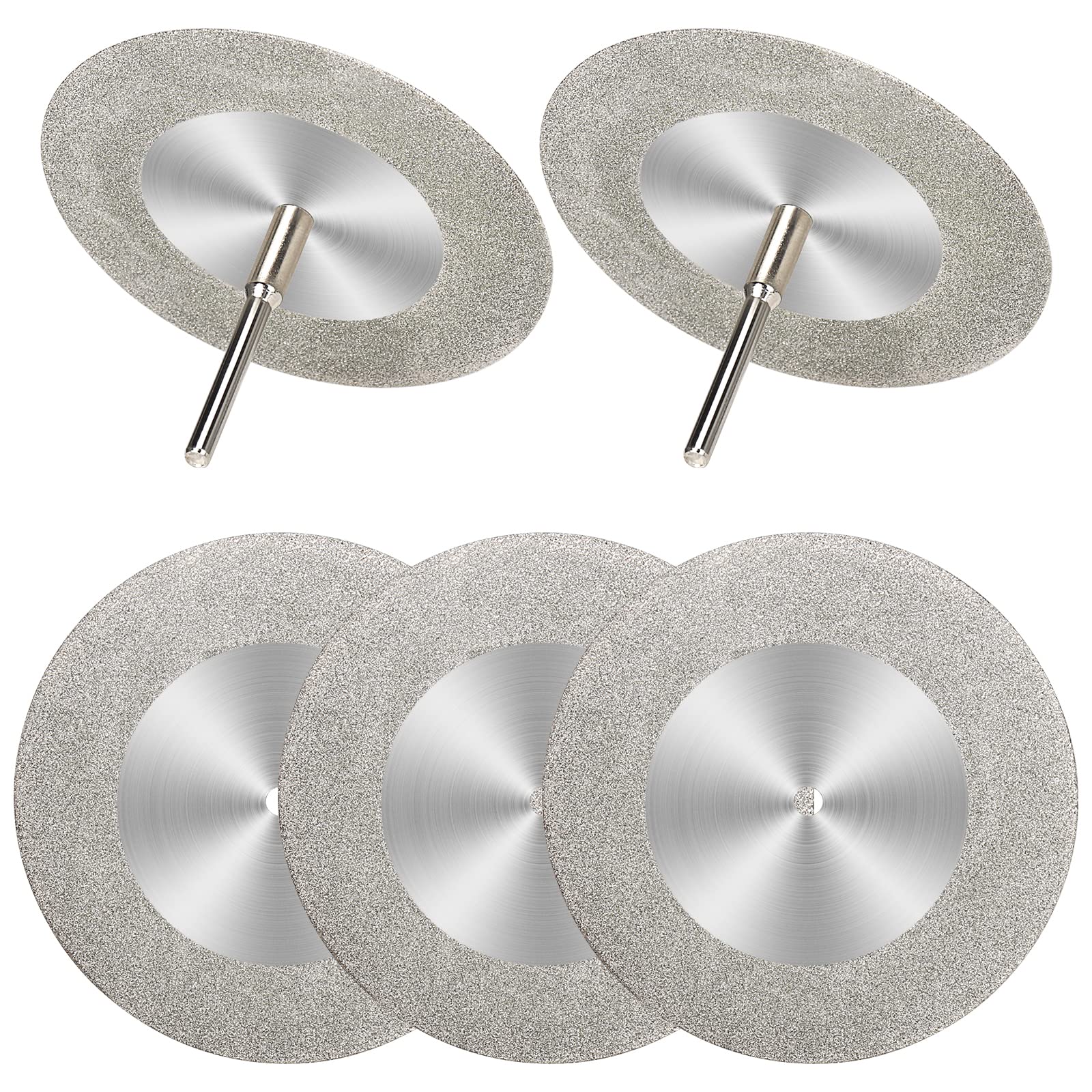 5Pcs 60mm Diamond Cutting Disc Cut Off Wheels with 5Pcs Mandrel 1/8'' Shank Stone Blade for Rotary Tool Drill Attachment Cutting Discs Polishing Glass Tiles Marble Plastic Jade (2.4in)