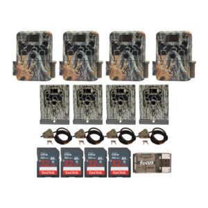 browning trail cameras strike force extreme 16mp game camera (4-pack) bundle with cameras sub-micro security box (4-pack), locking cable (4-pack), 32gb memory card (4-pack) and card reader (17 items)