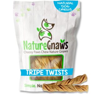 nature gnaws tripe twists for dogs 4-5" (20 count) - crunchy grain free reward snack for small, medium & large breeds - natural beef dog chew treats - rawhide free