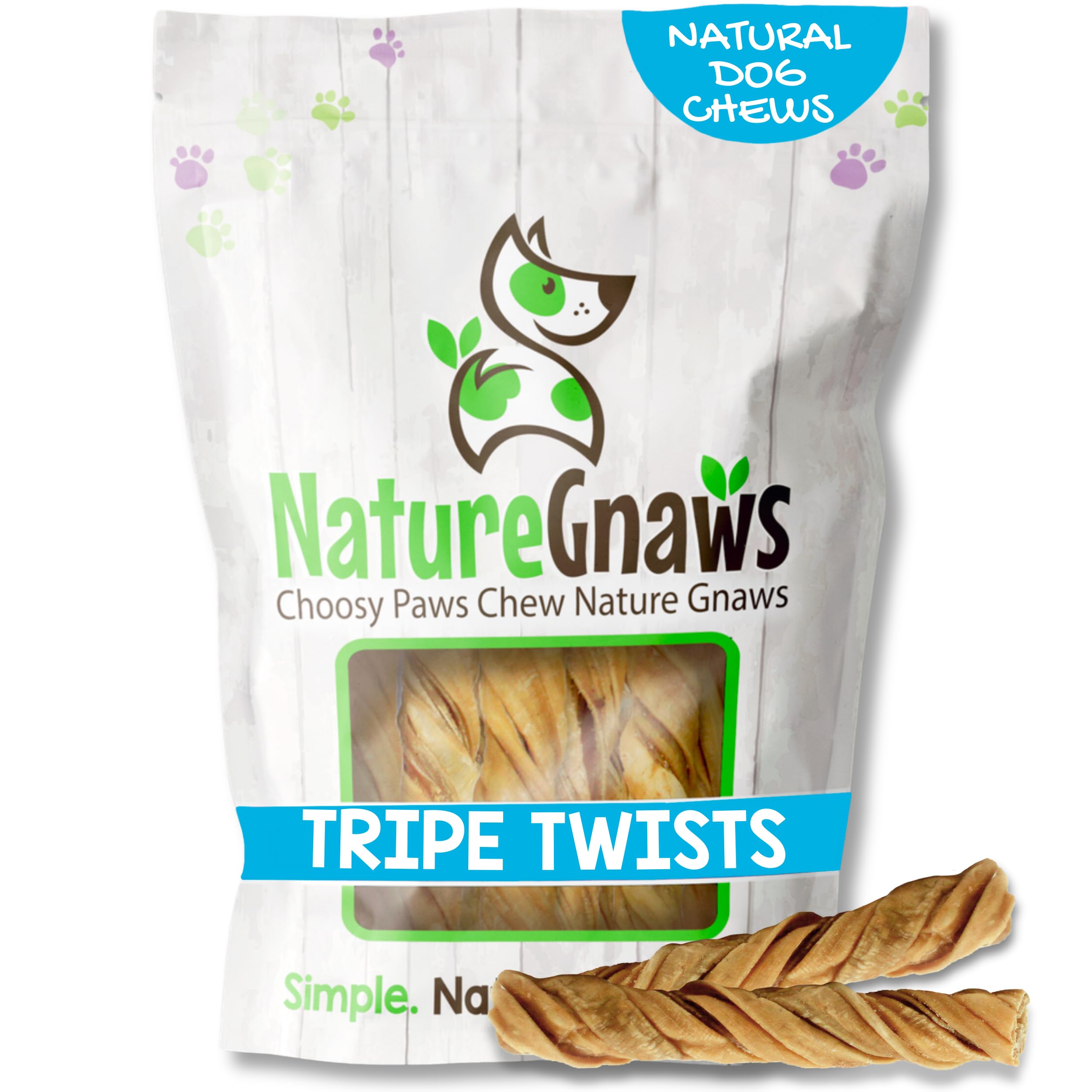 Nature Gnaws Tripe Twists for Dogs 4-5" (20 Count) - Crunchy Grain Free Reward Snack for Small, Medium & Large Breeds - Natural Beef Dog Chew Treats - Rawhide Free