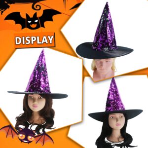 Hooin Halloween Reversible Sequin Witch Hat. Reversible Sequin Costume Party Hat. (Purple & Silver)