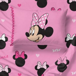 Jay Franco Disney Minnie Mouse Hearts N Love Twin Sheet Set - 3 Piece Set Super Soft and Cozy Kid’s Bedding - Fade Resistant Microfiber Sheets (Official Disney Product)