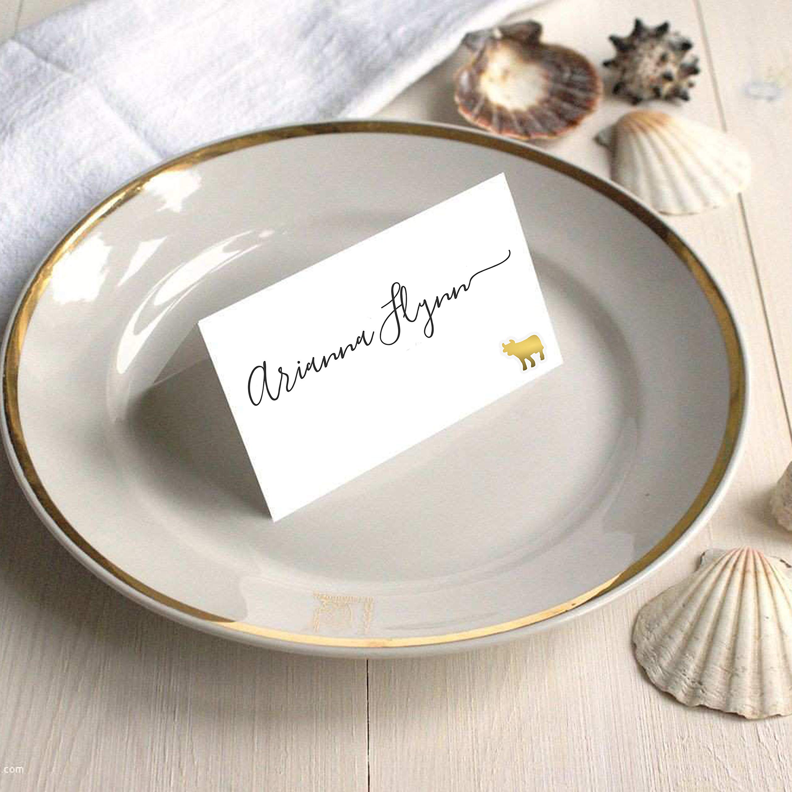 ARK Creation 50 Wedding Meal Stickers for Place Cards - Place Card Menu Choices - Wedding Meal Choice Stickers (Gold, Beef)