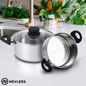 Nevlers Stainless Steel 3 Quart Steamer Pot with 2 Quart Steamer Insert plus Vented Lid - 3 Piece Set - Safe and Durable - Great Addition to Every Kitchen