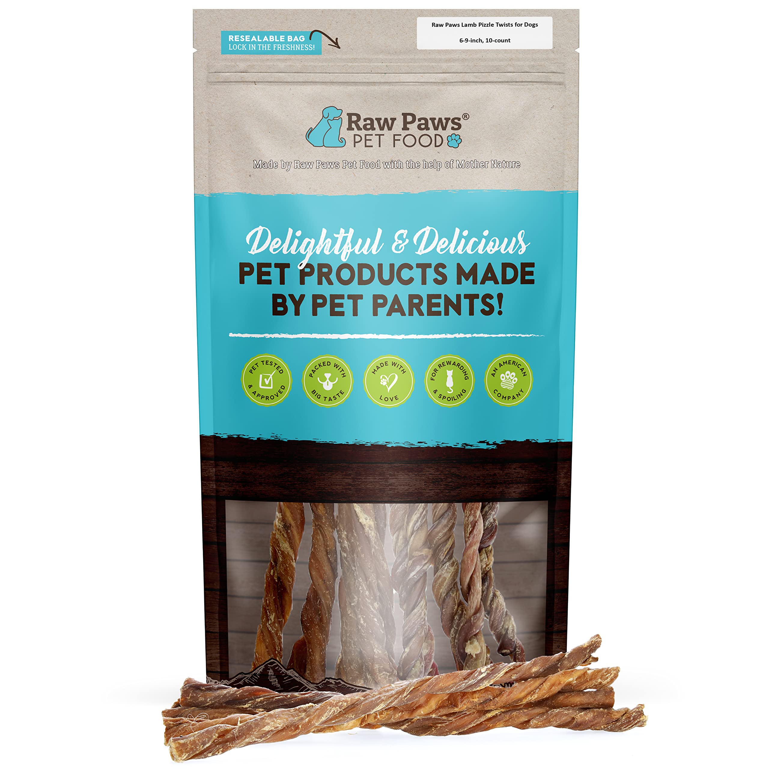 Raw Paws Lamb Pizzle Twists for Dogs, 5-9" (10 Pack) - USA Packed Natural Lamb Pizzle Sticks - Free-Range, Digestible Lamb Bully Sticks - Grain-Free Lamb Twist Dog Chew Sticks - Lamb Dog Treats