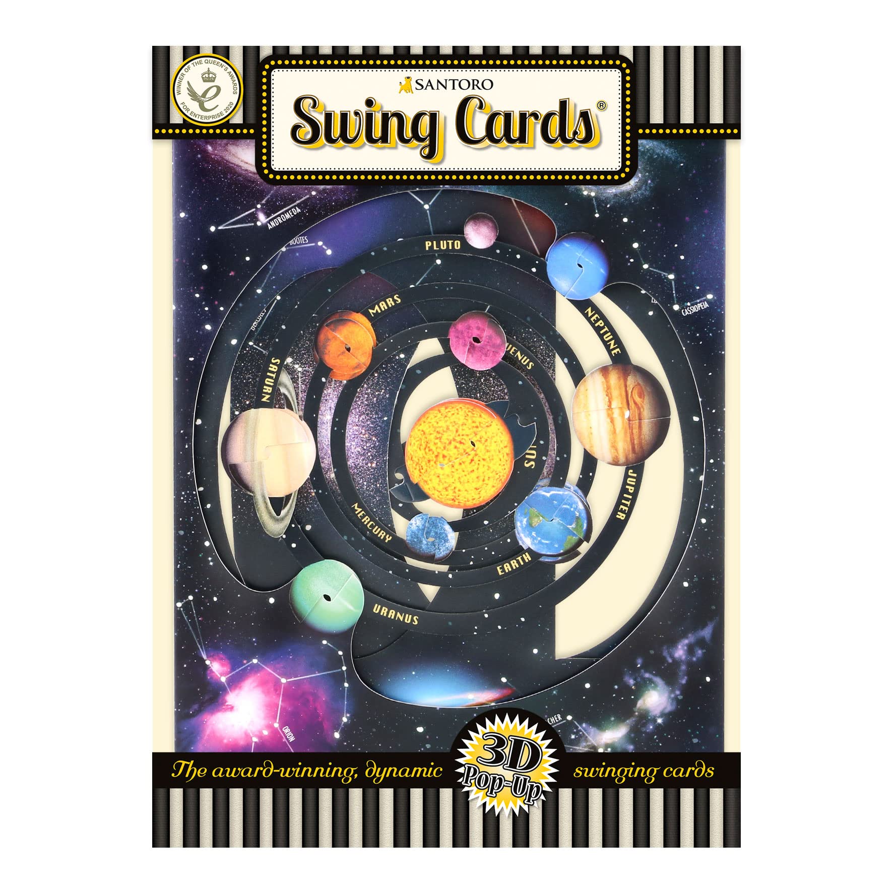 SANTORO Swing Card, 3D Pop Up Greeting Card - Solar System - For Kids, For Him, For Her | Space Card For Birthday