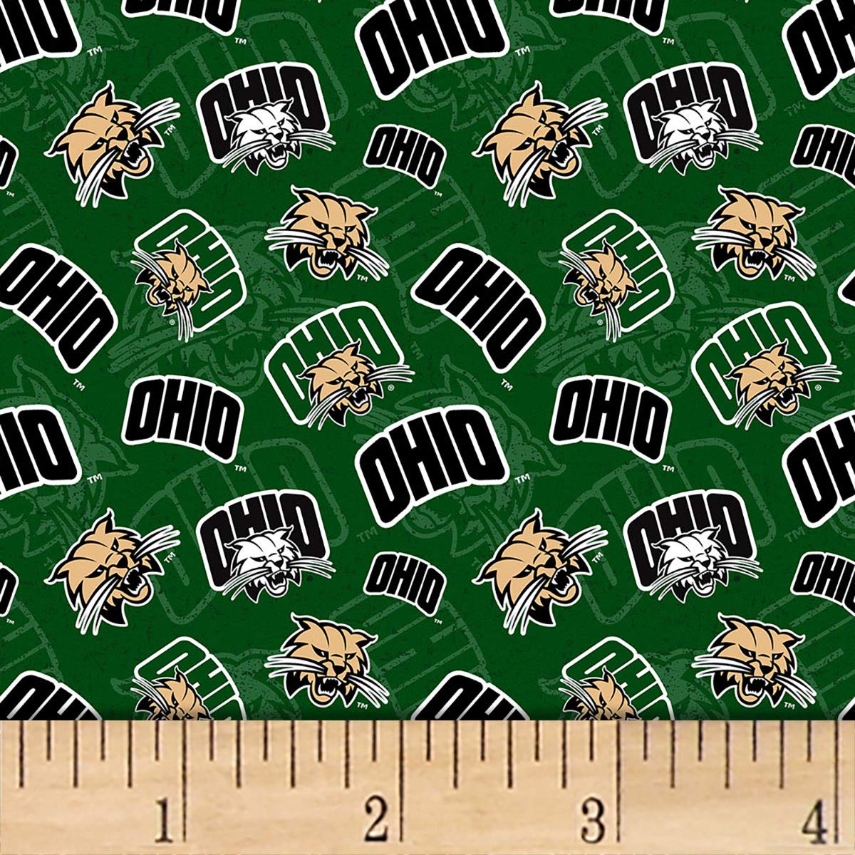 Sykel Enterprises NCAA Ohio Bobcats Tone Green/Black/White/Tan Fabric