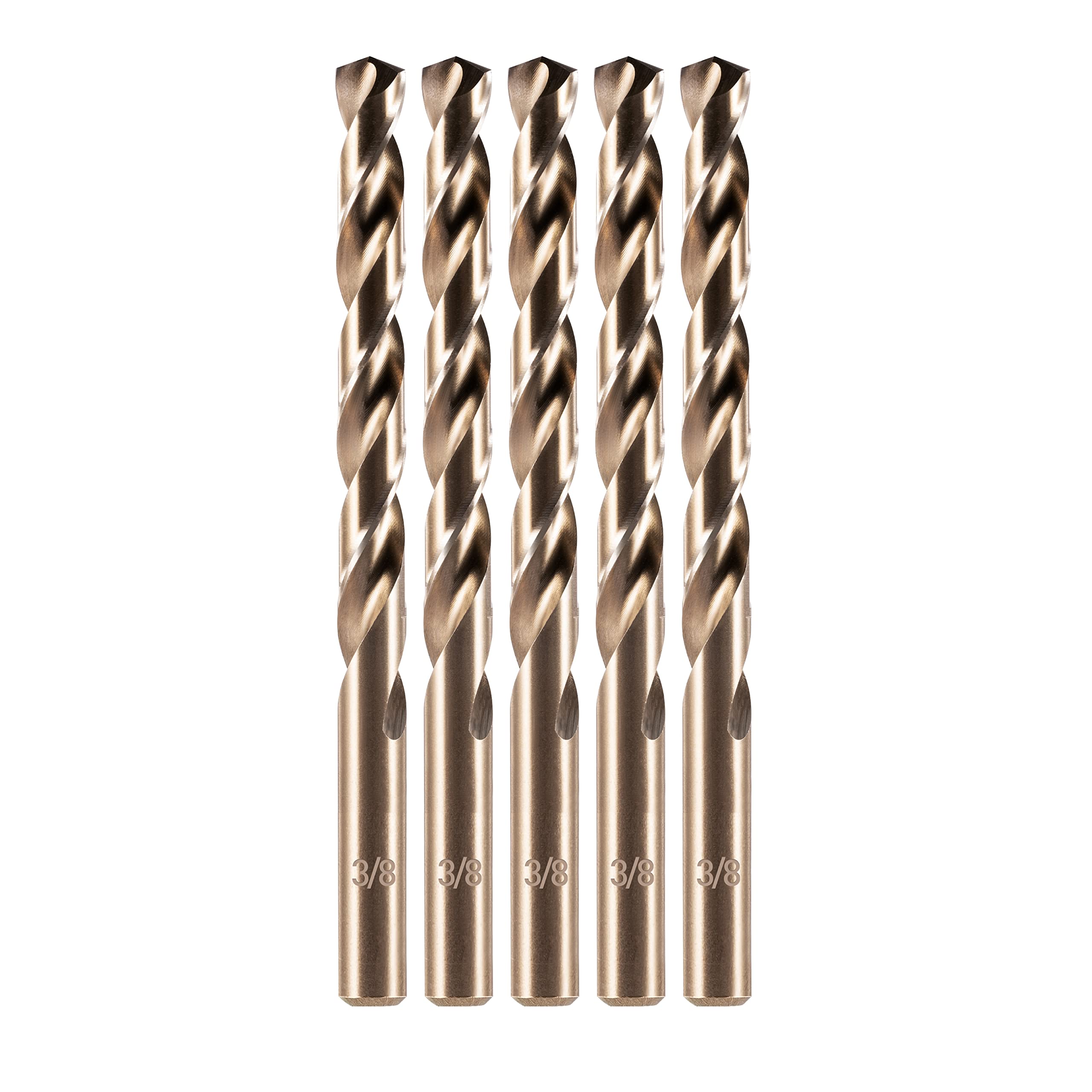 amoolo 3/8" Cobalt Drill Bit(5Pcs), M35 HSS Metal Drill Bit Set for Hard Metal, Stainless Steel, Cast Iron