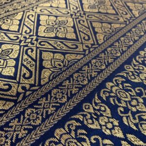 Amornphan 44 Inches Blue and Gold Traditional Thai Silk Damask Fabric for Wedding Dress Skirt by The Yard