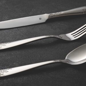 DANIALLI Modern Silverware Set - 18/10 Stainless Steel Flatware Set for Elegant Dining - Dishwasher Safe Cutlery Set (Imperial 60-Piece, Floral)