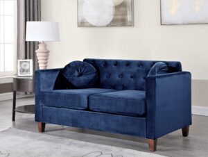 container furniture direct persaud living room loveseat with classic chesterfield velvet upholstery, ideal for home, office and apartment, cobalt blue