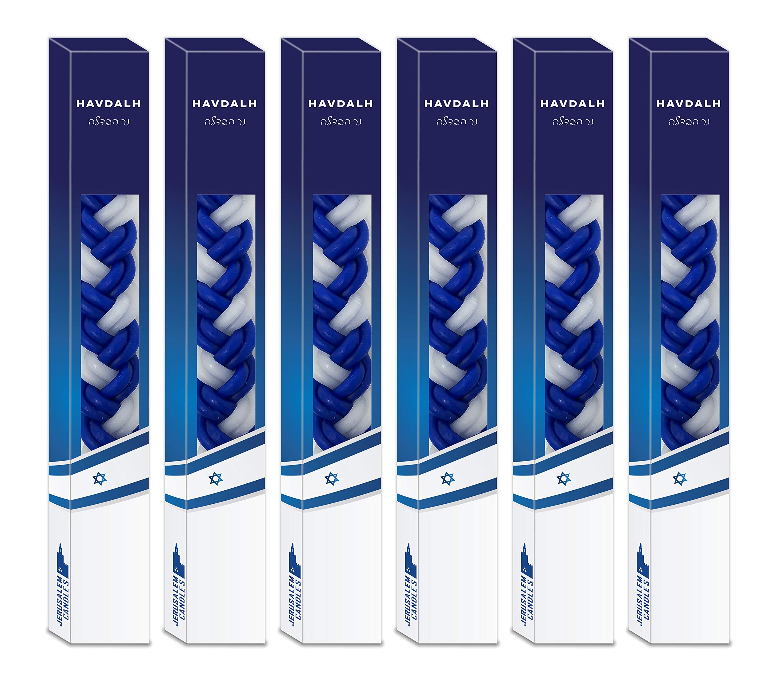 Jerusalem Candles Havdalah Candle - Braided Blue and White - Flat Havdallah Candles - 6 Pack