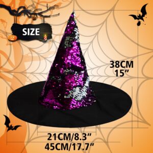 Hooin Halloween Reversible Sequin Witch Hat. Reversible Sequin Costume Party Hat. (Purple & Silver)