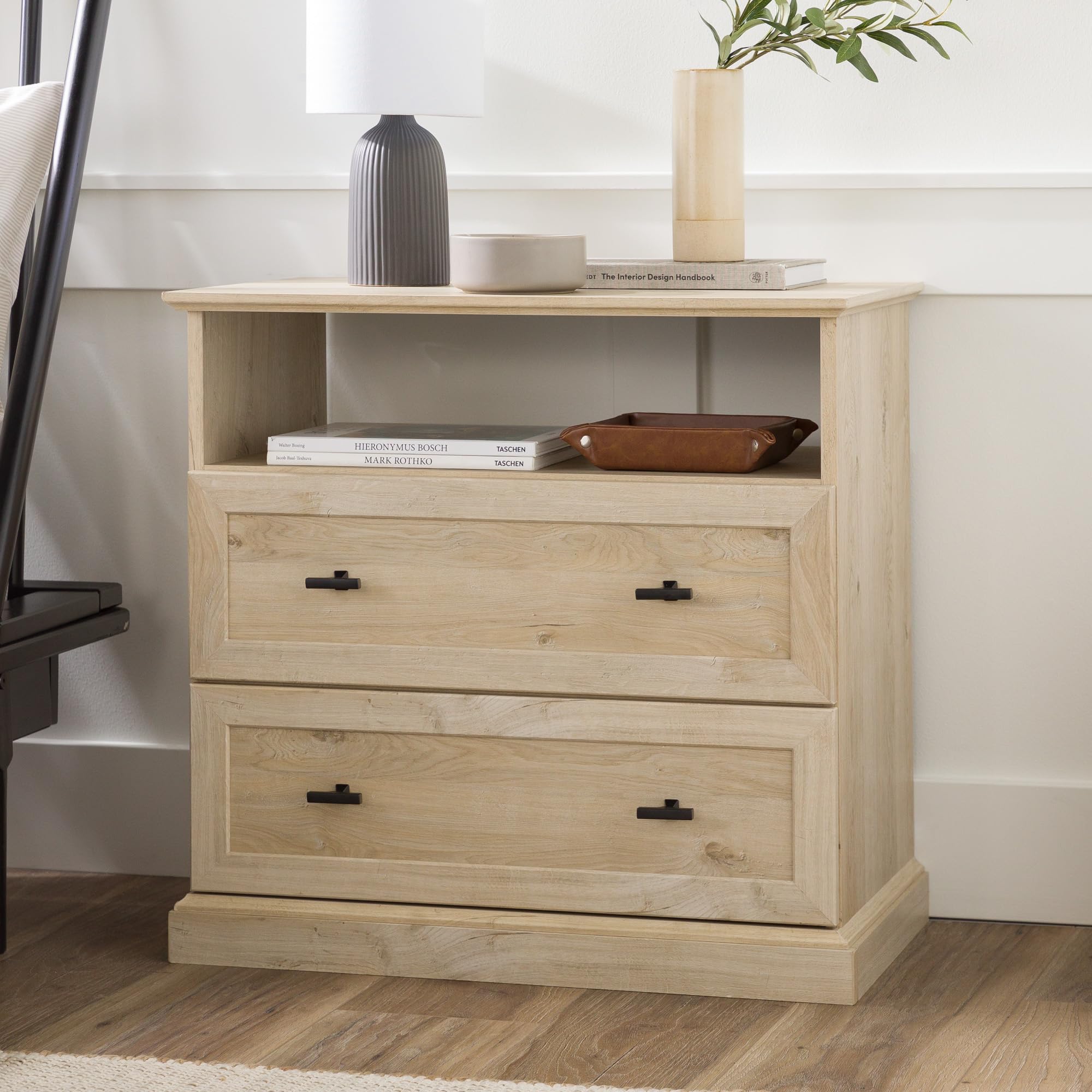 Walker Edison Clyde Classic 2-Drawer Bedroom Nightstand in White Oak