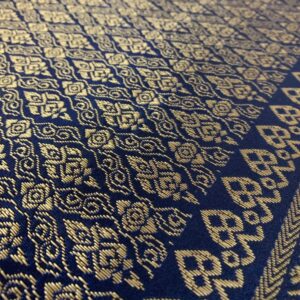 Amornphan 44 Inches Blue and Gold Traditional Thai Silk Damask Fabric for Wedding Dress Skirt by The Yard