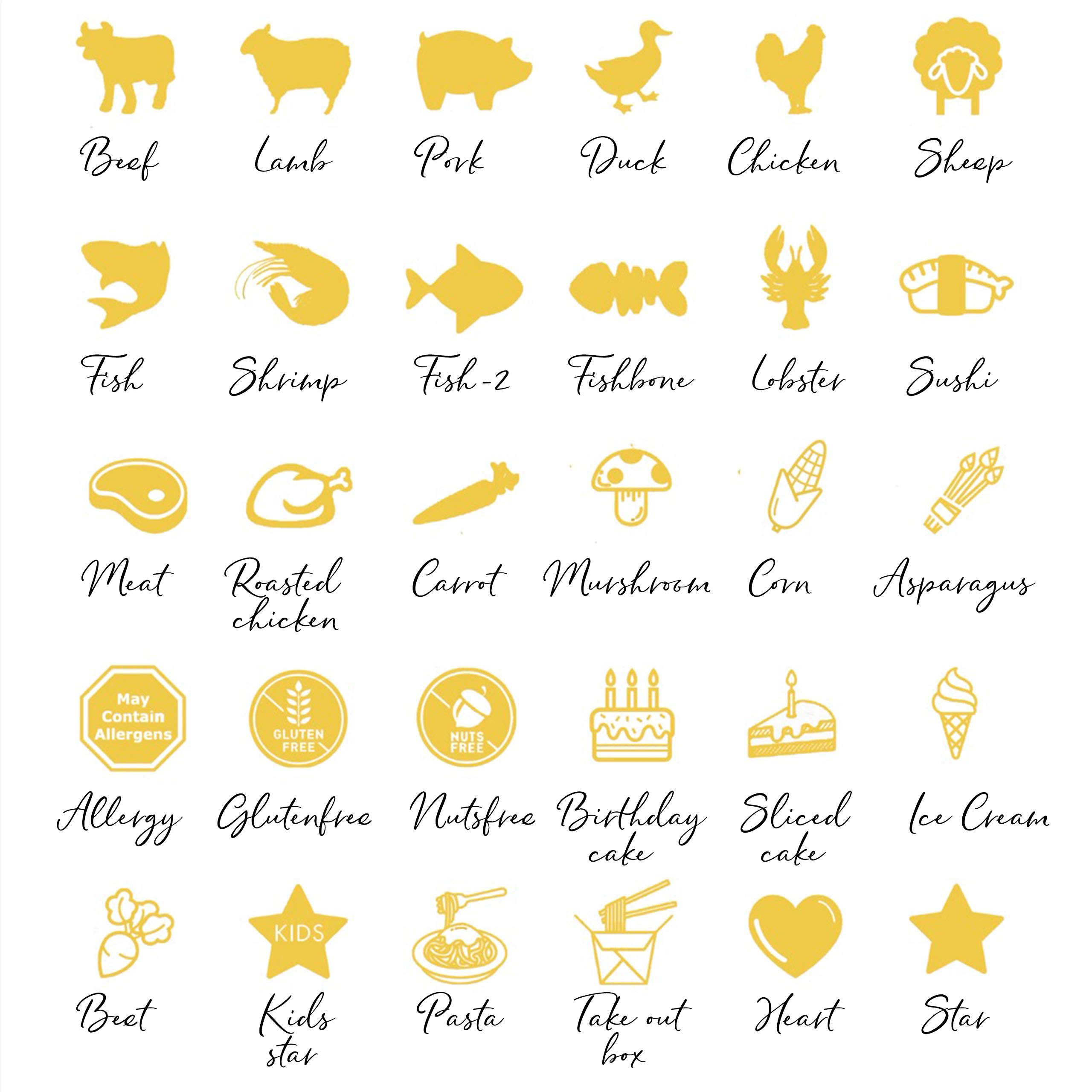 ARK Creation 50 Wedding Meal Stickers for Place Cards - Place Card Menu Choices - Wedding Meal Choice Stickers (Gold, Carrot)