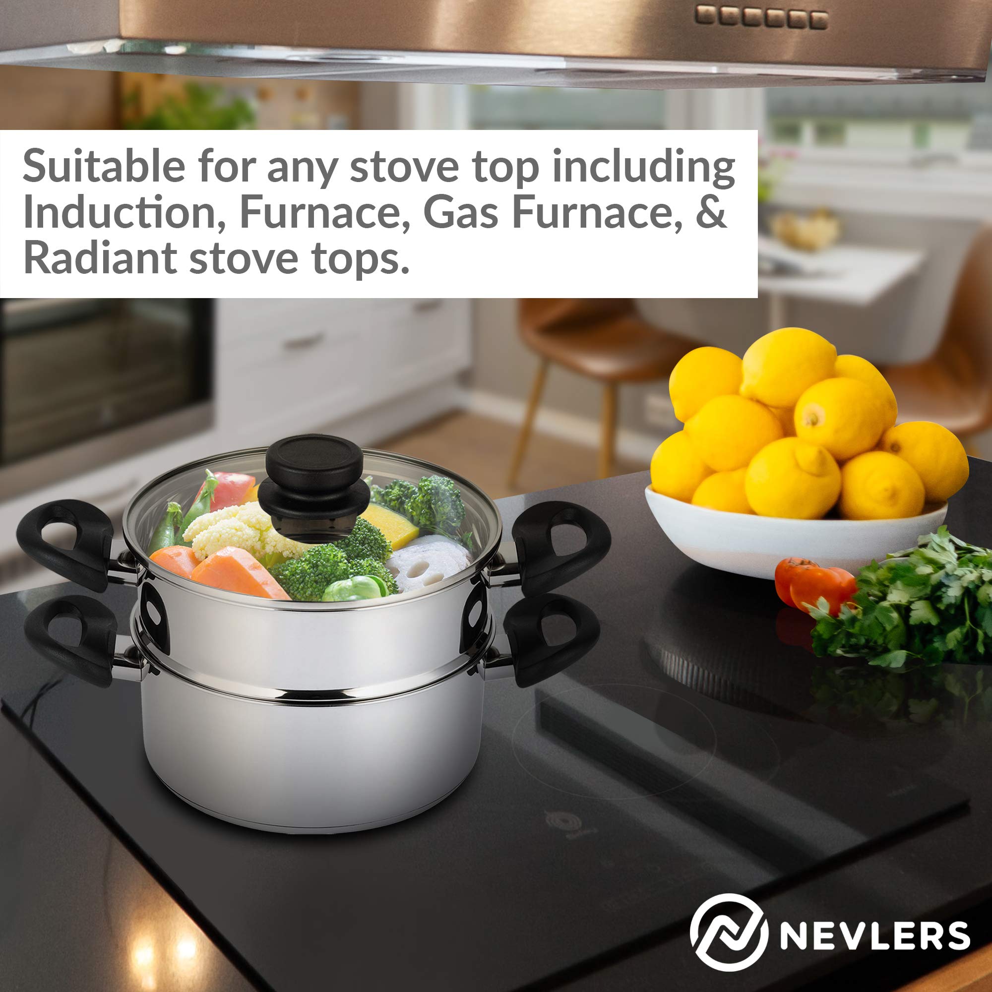 Nevlers Stainless Steel 3 Quart Steamer Pot with 2 Quart Steamer Insert plus Vented Lid - 3 Piece Set - Safe and Durable - Great Addition to Every Kitchen