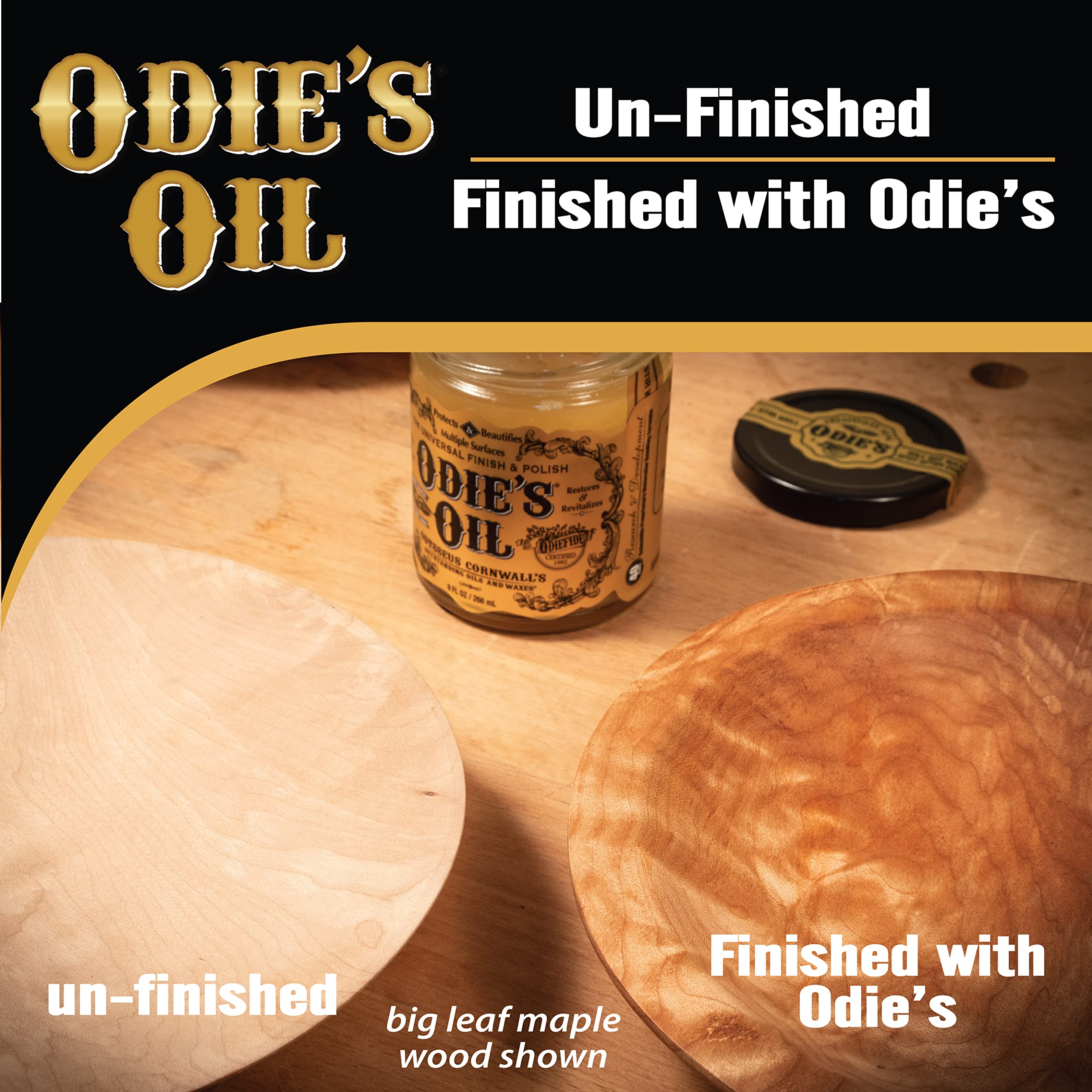 Odie's Oil • Universal Finish for Wood • Leather • Plastic • Vinyl • Metal and More • 9 Ounce Glass Jar • Food Safe and Solvent Free Non Toxic Finish …