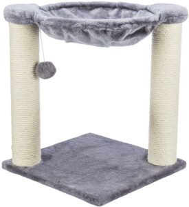 trixie baza 20-in cat scratching posts, durable jute cat scratcher with plush hammock and dangling cat toy, gray