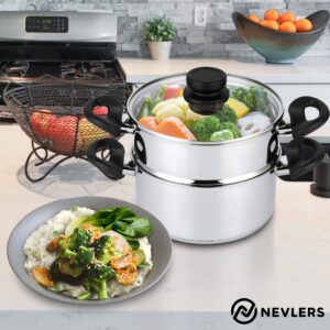 Nevlers Stainless Steel 3 Quart Steamer Pot with 2 Quart Steamer Insert plus Vented Lid - 3 Piece Set - Safe and Durable - Great Addition to Every Kitchen