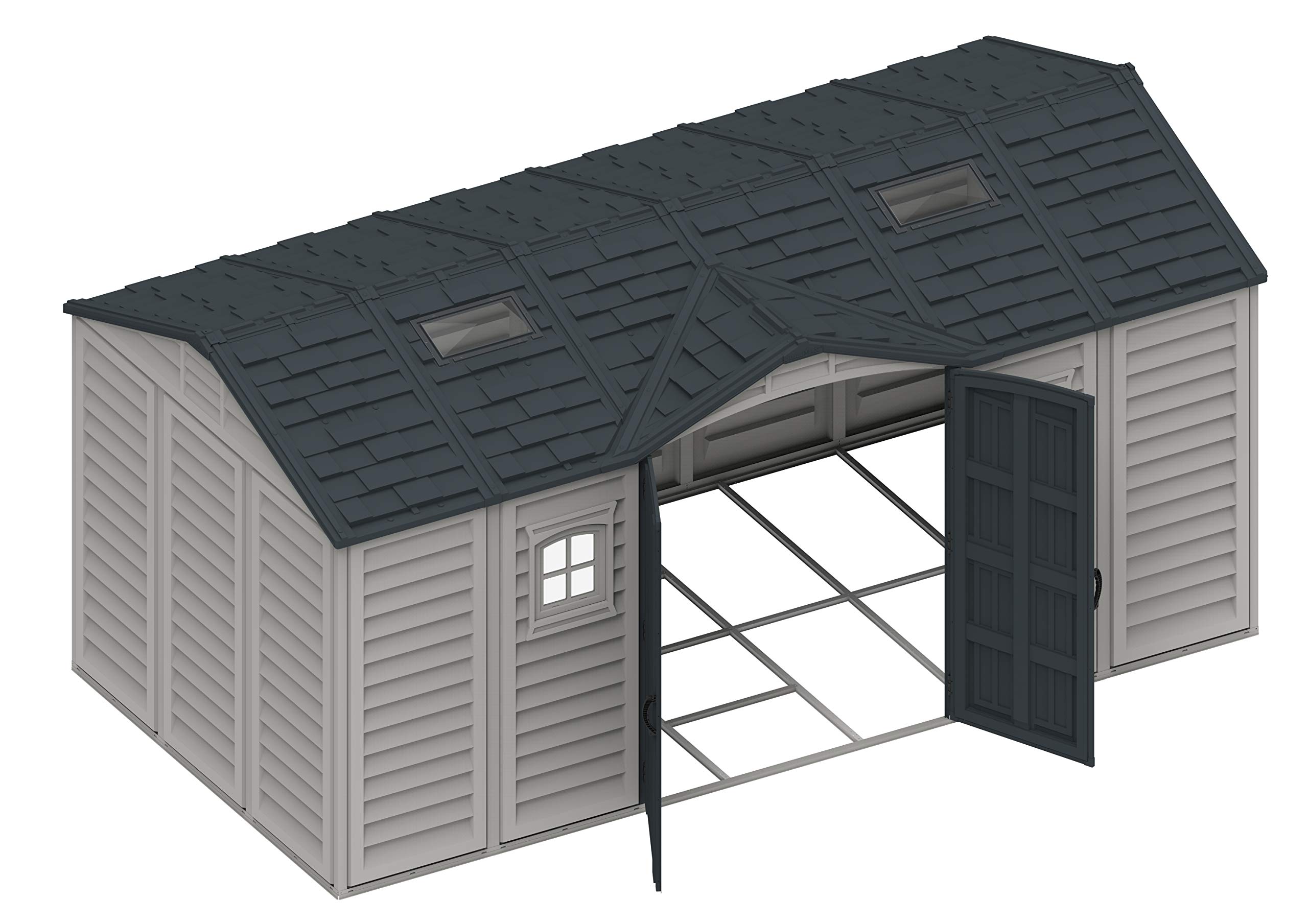 Duramax - Garden shed – APEX PRO Plus 15 x 8 – PVC Resin – Light and Dark Grey – Includes Floor