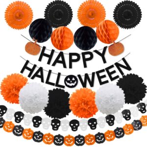 halloween party decorations,black glittery happy halloween orange pumpkin banner all-in-one pack for halloween theme party supplies decorations kit for kids