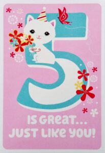 greeting card happy 5th birthday for her with white cat - be sassy and sweet, spunky and silly - have fun being five