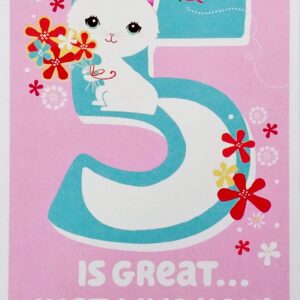 Greeting Card Happy 5th Birthday for Her with White Cat - Be Sassy and Sweet, Spunky and Silly - Have Fun Being Five