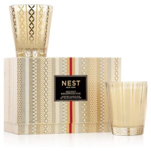 nest new york scented classic candle set - includes holiday (8.1 oz) + birchwood pine (8.1 oz) - up to 60-hour burn time - reusable glass vessel