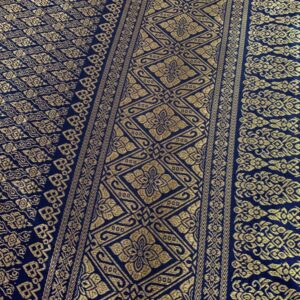 Amornphan 44 Inches Blue and Gold Traditional Thai Silk Damask Fabric for Wedding Dress Skirt by The Yard