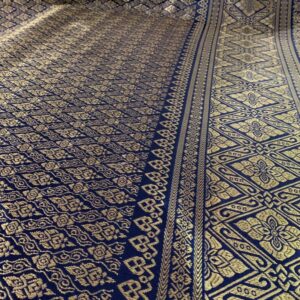 Amornphan 44 Inches Blue and Gold Traditional Thai Silk Damask Fabric for Wedding Dress Skirt by The Yard