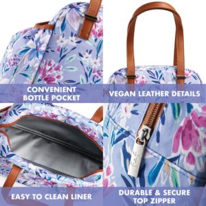 Fit & Fresh Lunch Bag For Women, Insulated Womens Lunch Bag For Work, Leakproof & Stain-Resistant Large Lunch Box For Women With Bottle Pocket, Long Straps, Zipper Closure Laketown Bag Floral Lilac