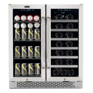 whynter bwb-3388fds 30″ built-in french door 33 bottle wine refrigerator, 24" wide dual zone, stainless steel