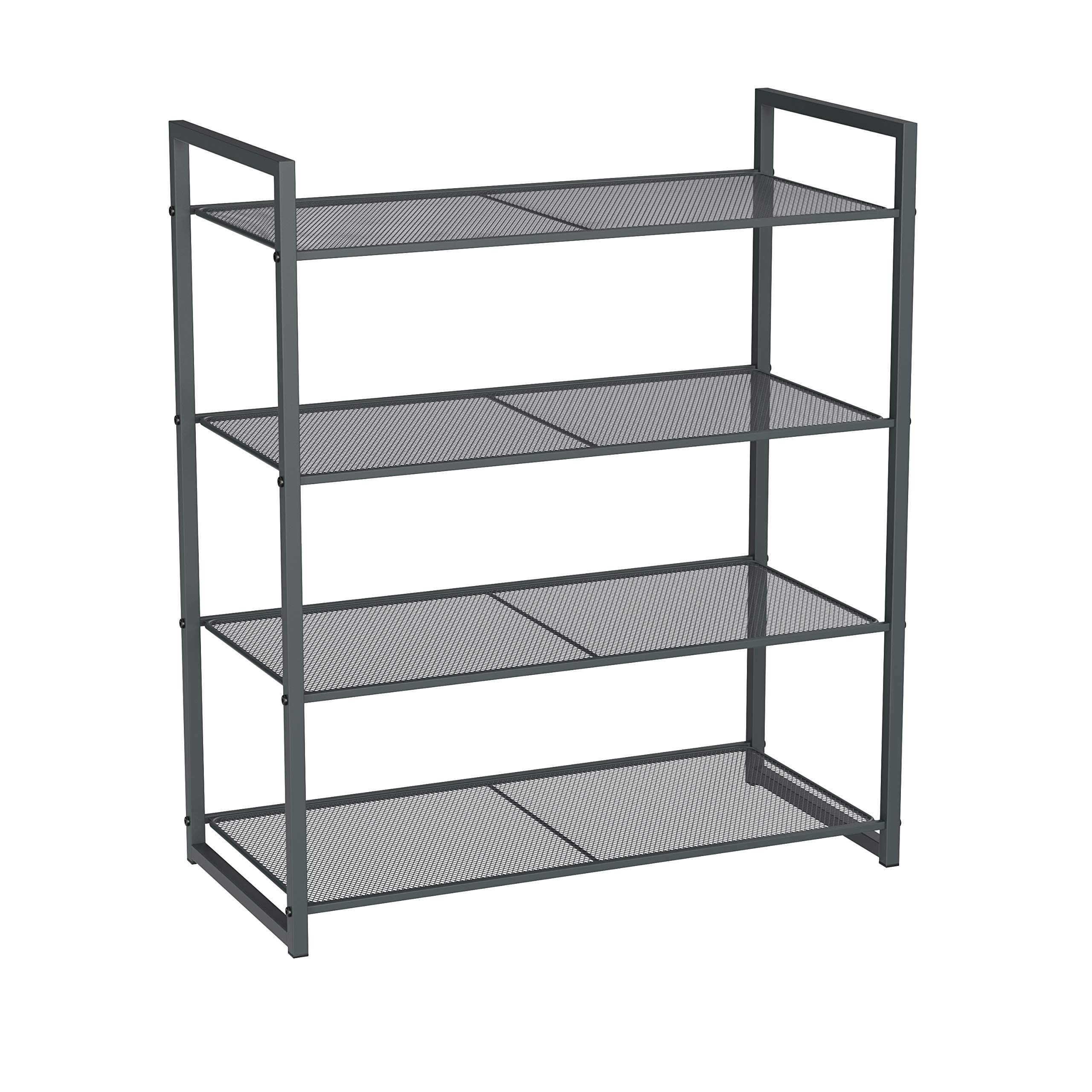 SONGMICS 4-Tier Shoe Rack, Shoe Organizer, 12-16 Pairs of Shoes, Metal Shoe Rack Storage，Smoky Gray ULMR84GC