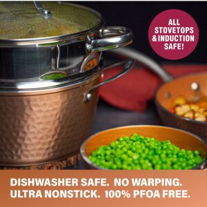 Gotham Steel Nonstick Hammered Copper Collection – 2.5 Quart Sauce Pan with Lid, Premium Cookware, Aluminum Composition with Induction Plate for Even Heating, Dishwasher & Oven Safe