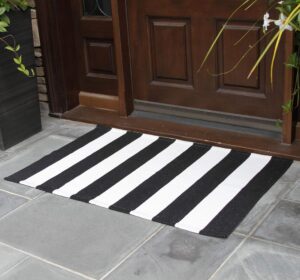 nanta black and white striped rug 27.5 x 43 inches cotton woven washable outdoor rugs for farmhouse layered door mats stripe carpet