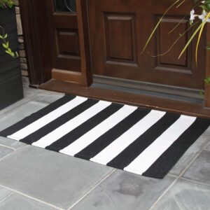 NANTA Black and White Striped Rug 27.5 x 43 Inches Cotton Woven Washable Outdoor Rugs for Farmhouse Layered Door Mats Stripe Carpet