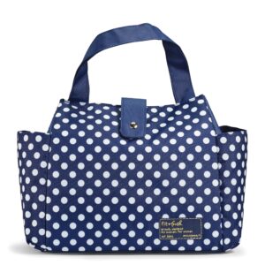 fit & fresh lunch bag for women, insulated womens lunch bag for work, leakproof & stain-resistant large lunch box for women, snap closure westport bag navy dot