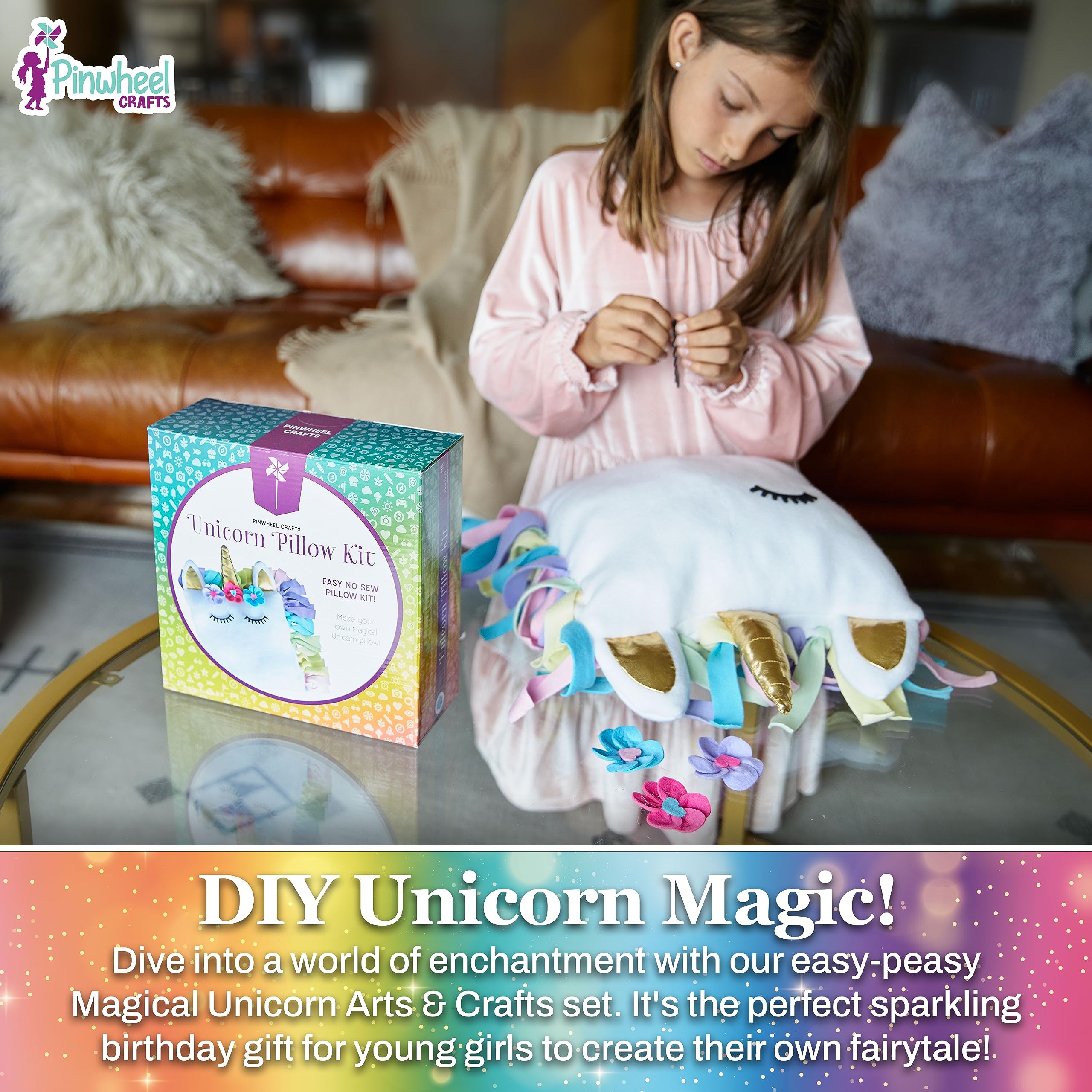 Unicorn Pillow Kit - No Sew Unicorn Craft Kit - Gifts for Girls, Arts and Crafts for Kids Ages 8-12 - Unicorn Toys for 6 Year Old Girl Gifts, Birthday, Easter, Toddlers, Teens